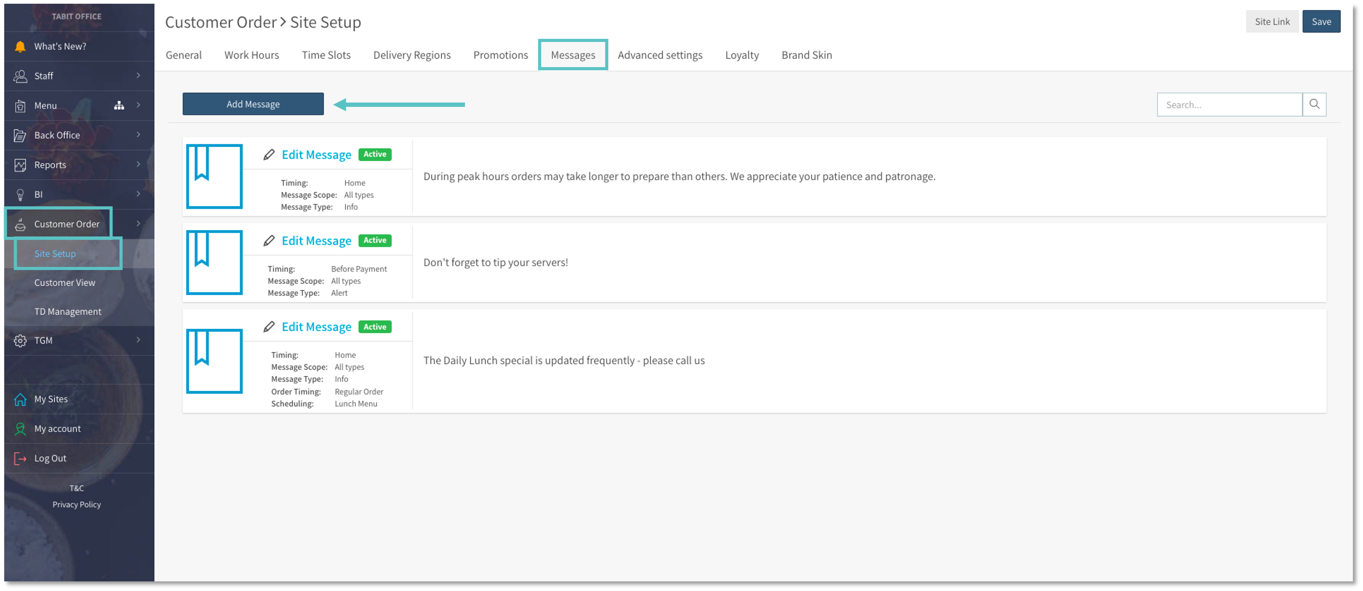 Adding a Message in Tabit Order – Tabit Help Center