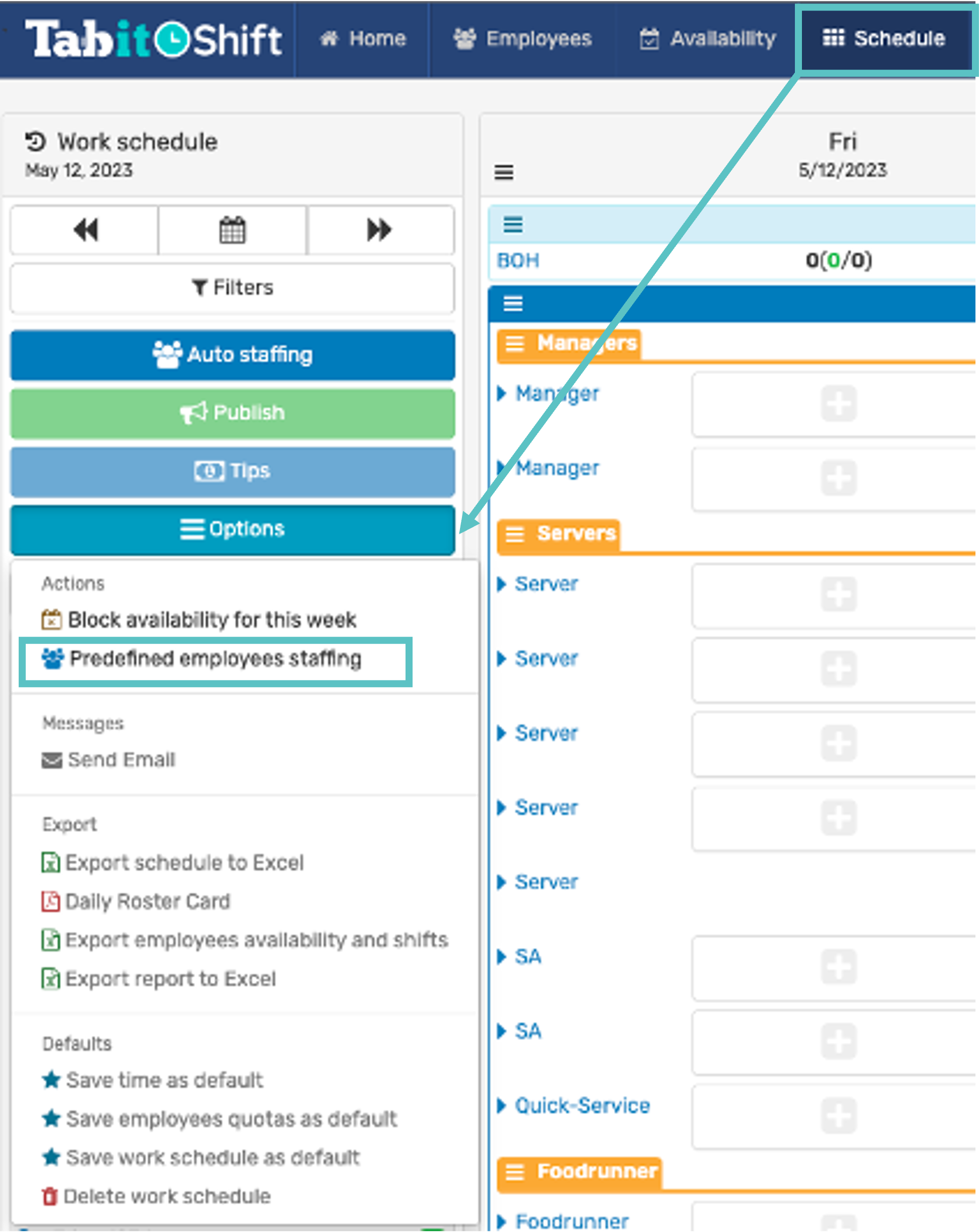 🔑 How To Use Predefined Employee Staffing – Tabit Help Center