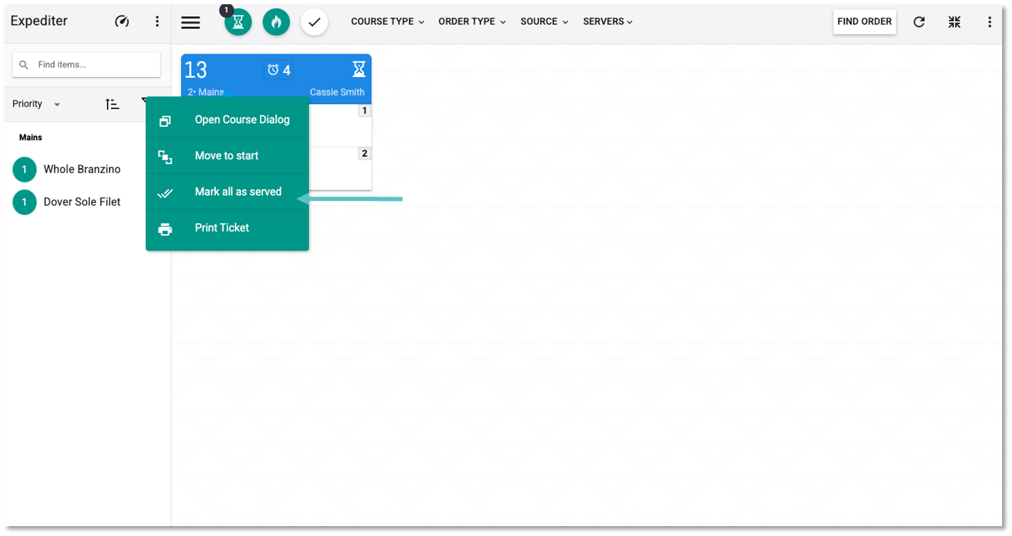 How to Mark or Unmark an Item or Ticket as Served – Tabit Help Center